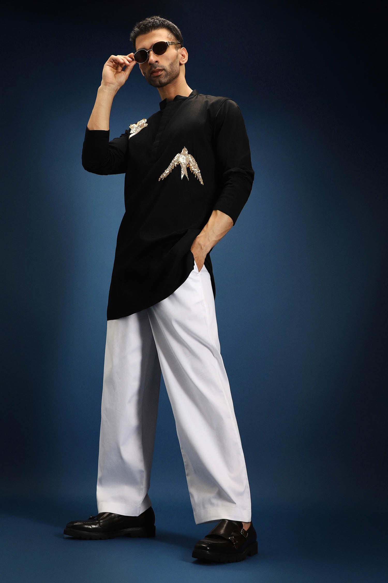 Nestling(Bird)- Hand Embroidered Designer Kurta - Black – Komal Kothari
